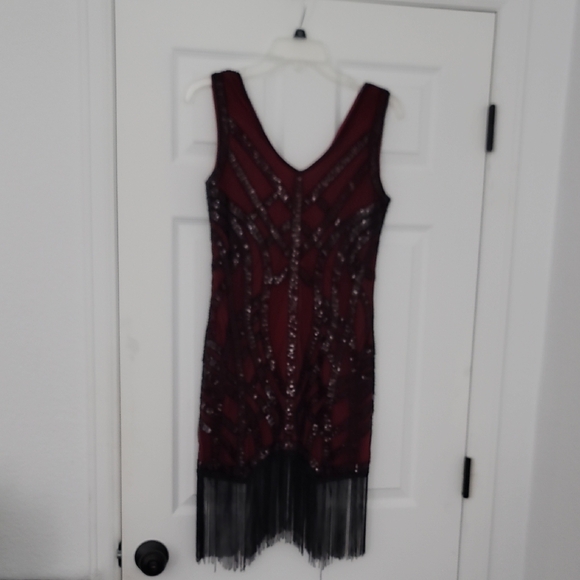 Spirit | Dresses | Spirit Red And Black Beaded Mini Dress | Poshmark